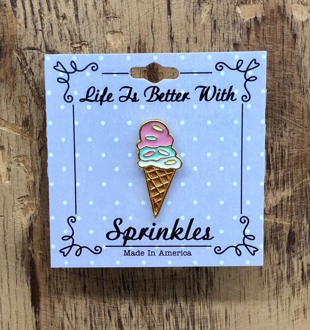 Ice Cream Cone Enamel Pin: 14K Gold Plated Lapel Pin - Etsy