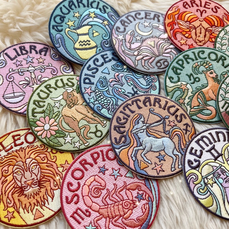 Zodiac Iron on Patch 70s Art Nouveau Boho Embroidered - Etsy