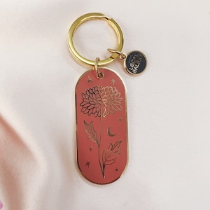 Minimal Botanical Keychain - Birth Flower - Birthday Gift for Friend or ...