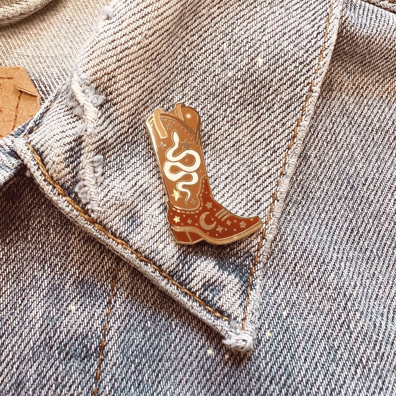 Cosmic Cowgirl Enamel Boot Pin - Serpent Crescent Moon - Black, Blush ...