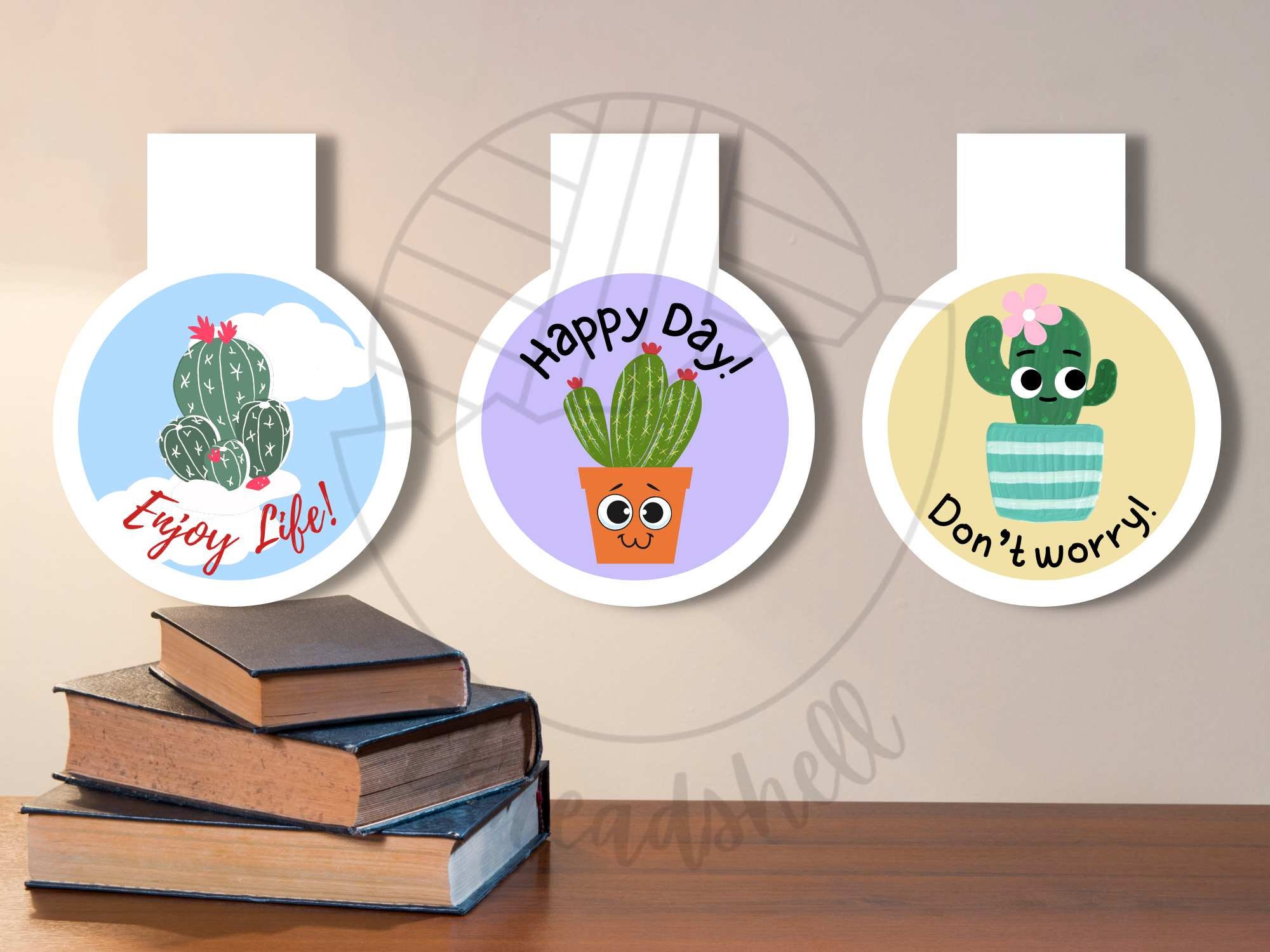 Printable Magnetic Bookmark - Cute Cactus - Circle Shape - PNG - Etsy