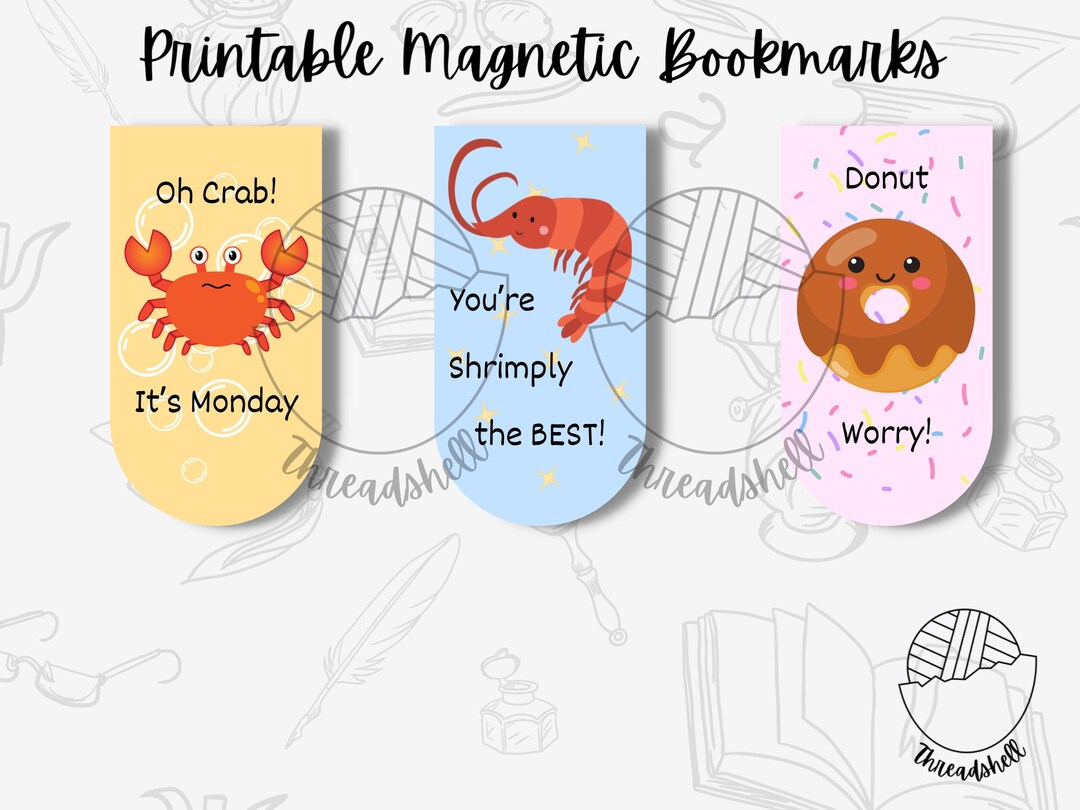 Printable Magnetic Bookmark - PNG - Crab - Shrimp - Donut - Etsy