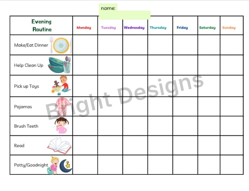 Kids Weekly Routine Chart, Visual Chart and Customizable - Etsy