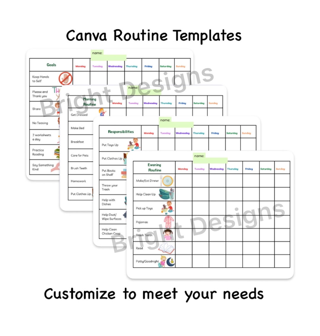 Kids Weekly Routine Chart, Visual Chart and Customizable - Etsy