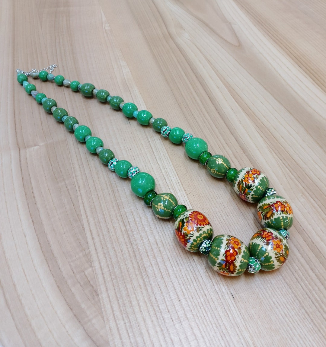 Beads From Wood Painted Beads in Ethnic Ukrainian Style| Colorful Wood ...