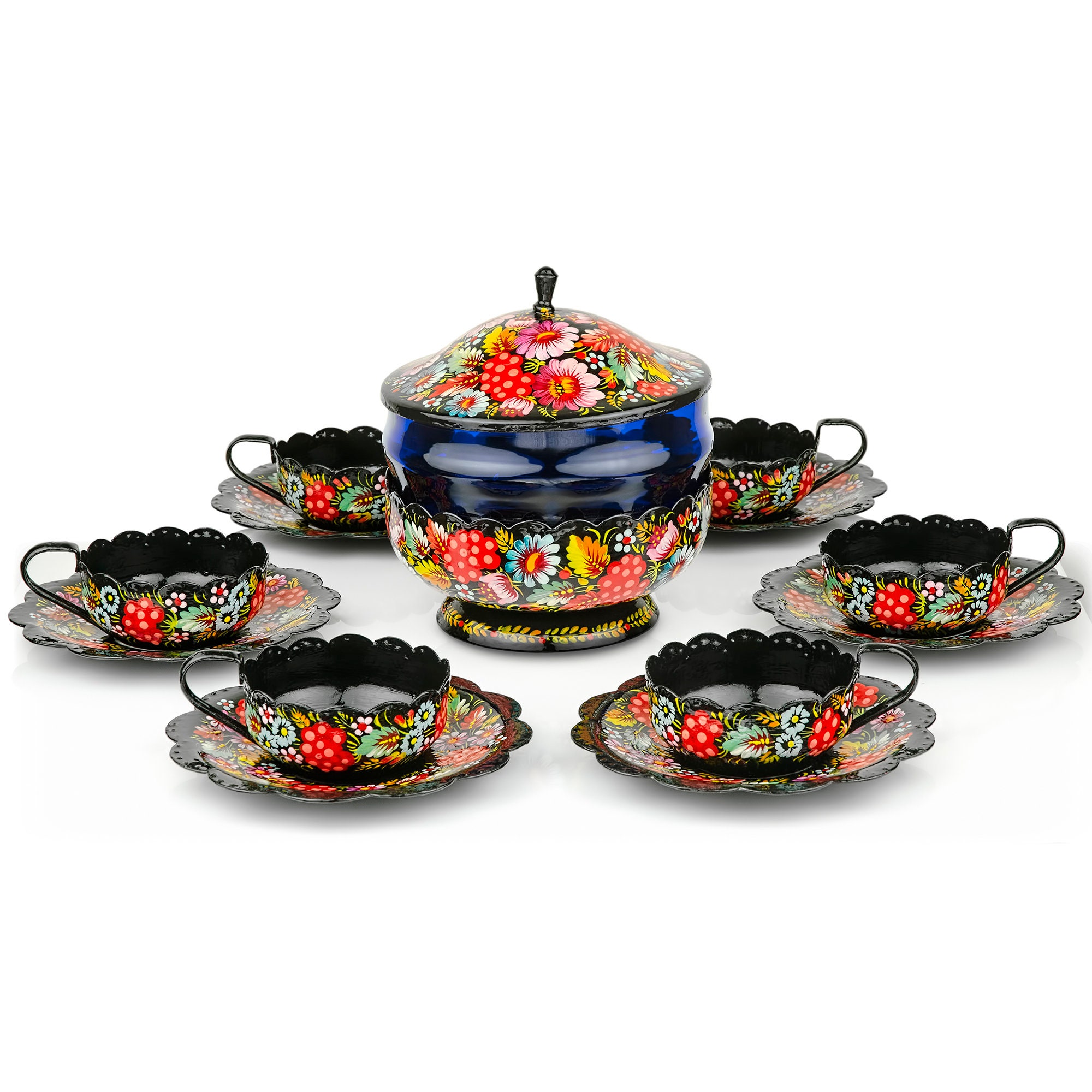 Six-cup tea set with sugar bowlUnique set of tea cups and | Etsy