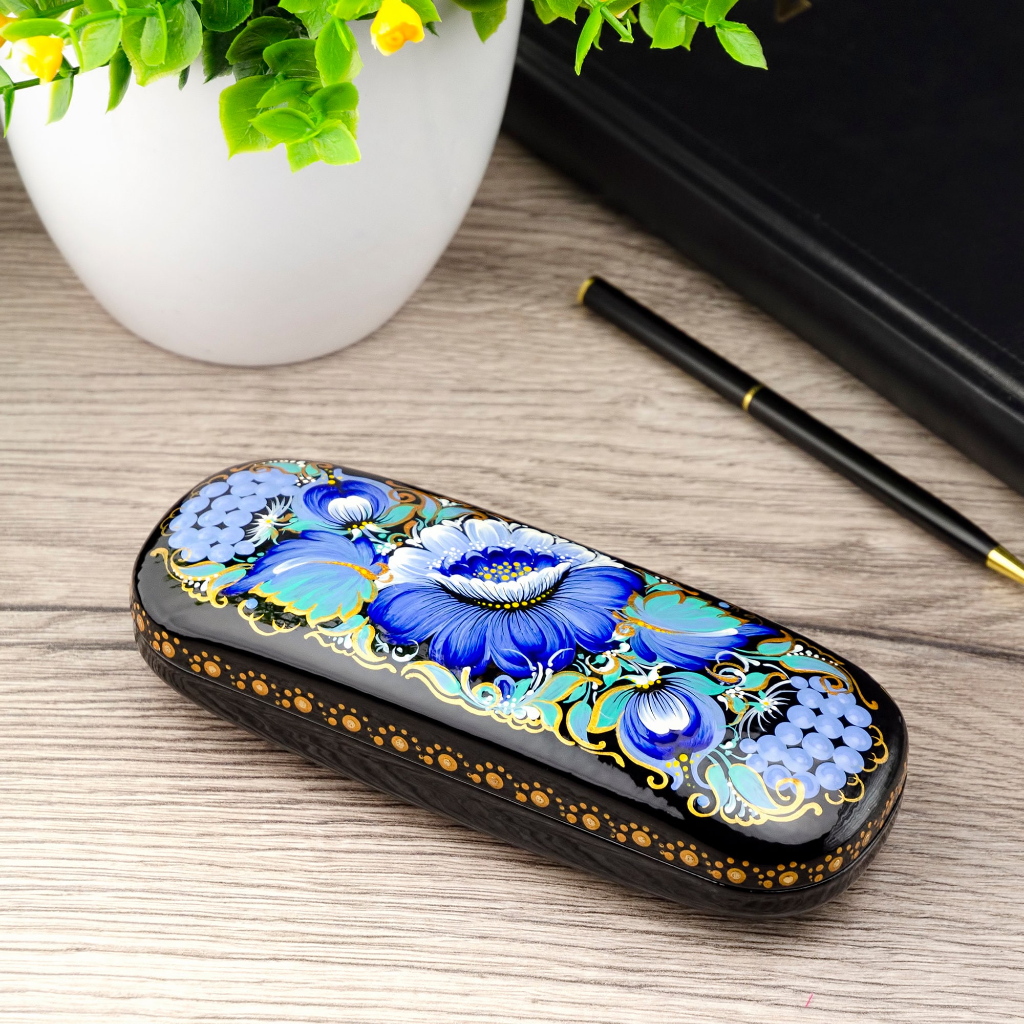 Glasses Case With Metal Hinges Painted With Beautiful Flowers - Etsy