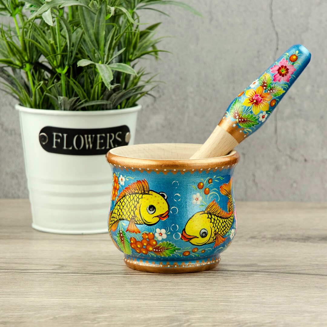 Petrykivka Painting Mortar and Pestle Set: Hand-painted Beech Wood - Etsy