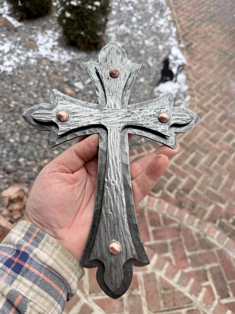 Hand Forged Steel Cross With Copper Rivets - Version 1 - Etsy