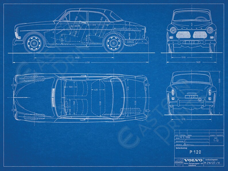 Vintage Volvo 122 Coupe Blueprint Art Print - Etsy