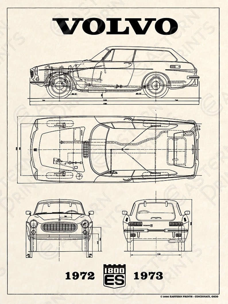 Vintage Volvo P1800ES Blueprint Art Print - Etsy