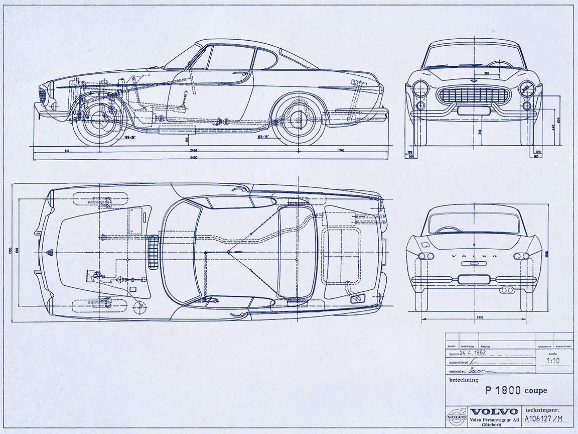 Vintage Volvo P1800 Coupe Blueprint Art Print - Etsy