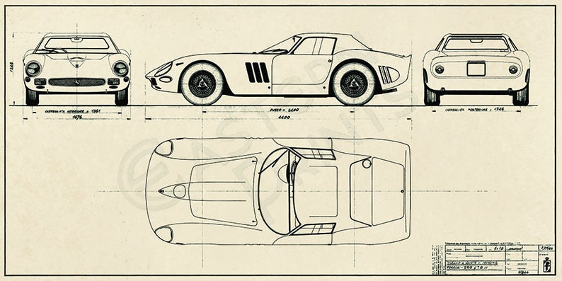 Classic Ferrari 250 GTO Series II Blueprint Drawing | Etsy