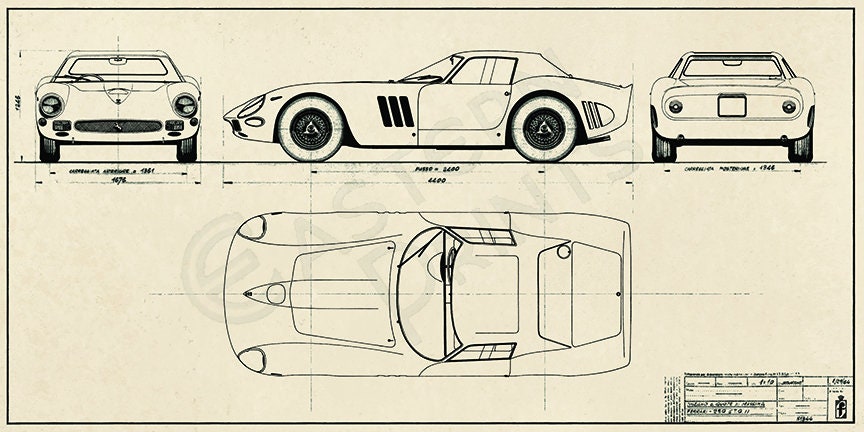 Classic Ferrari 250 GTO Series II Blueprint Drawing - Etsy