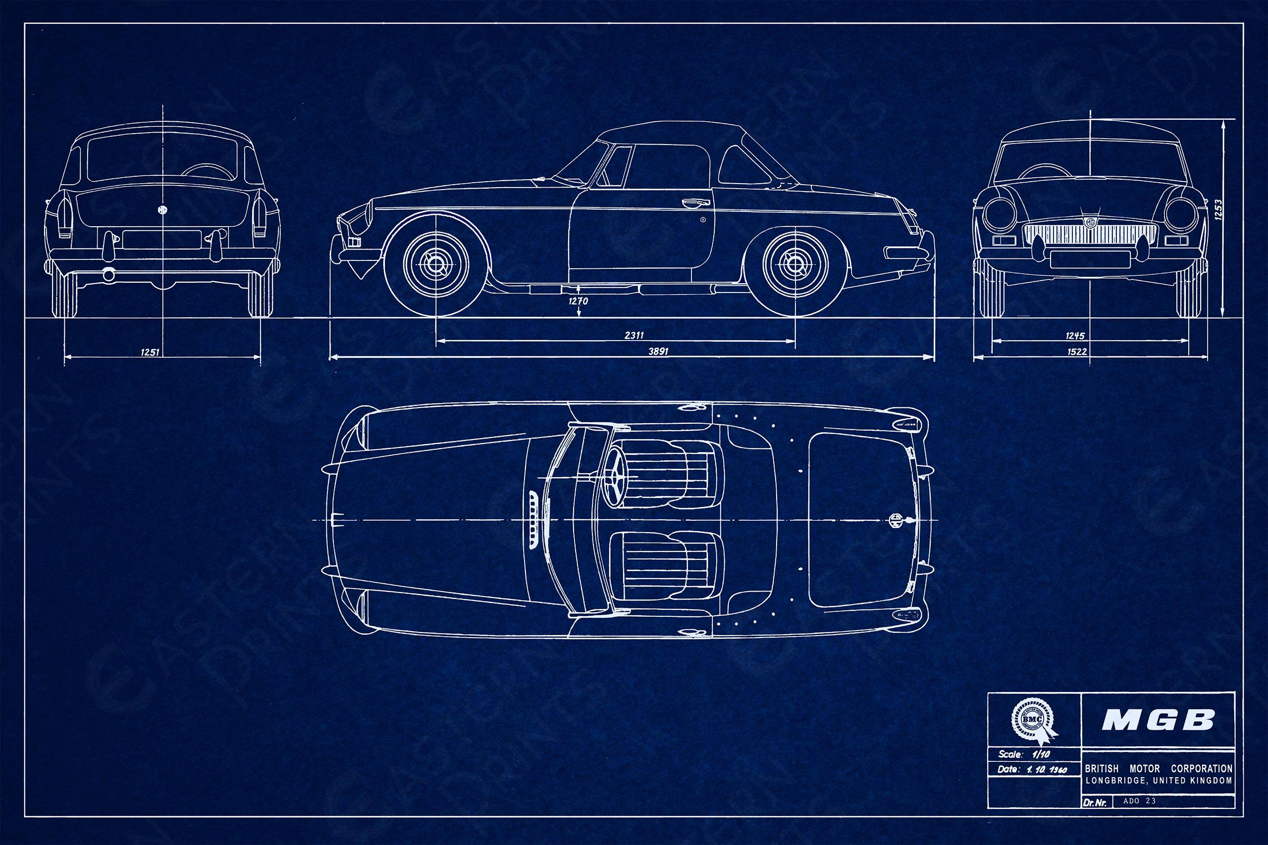Classic MGB Roadster Blueprint Art Print - Etsy