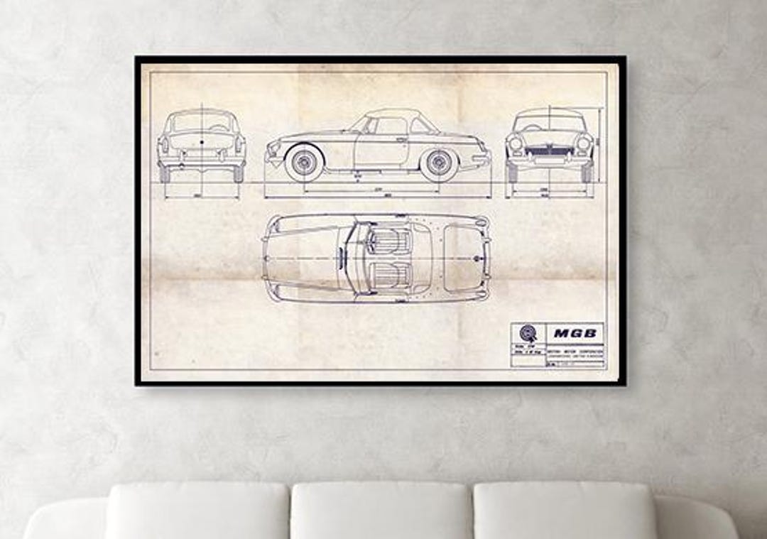 Classic MGB Roadster Blueprint Art Print - Etsy