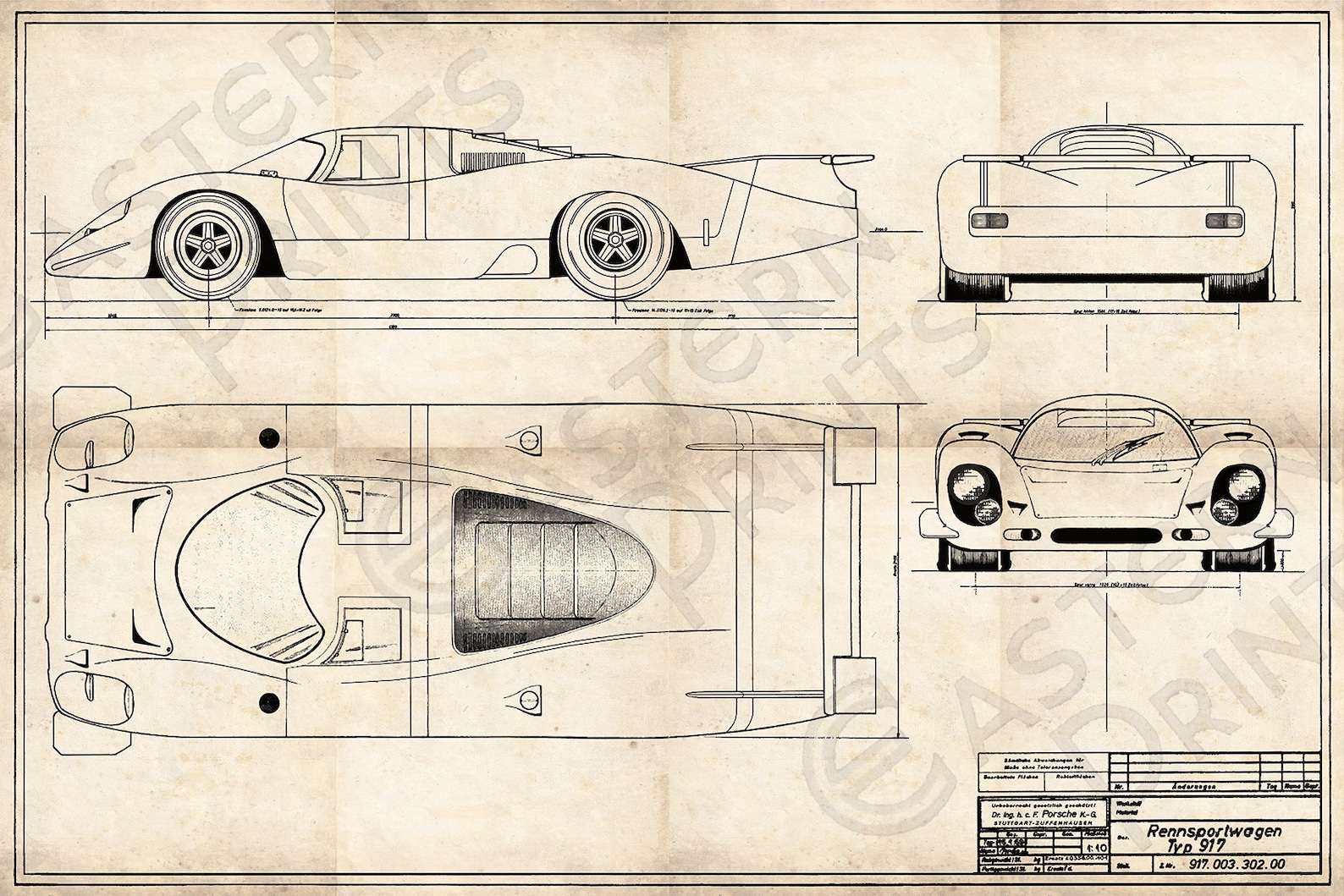 1969 Porsche 917 LH Blueprint Art Print - Etsy