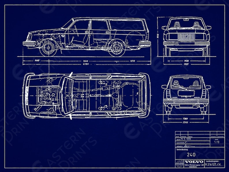 Vintage Volvo 240 Wagon Blueprint Art Print - Etsy