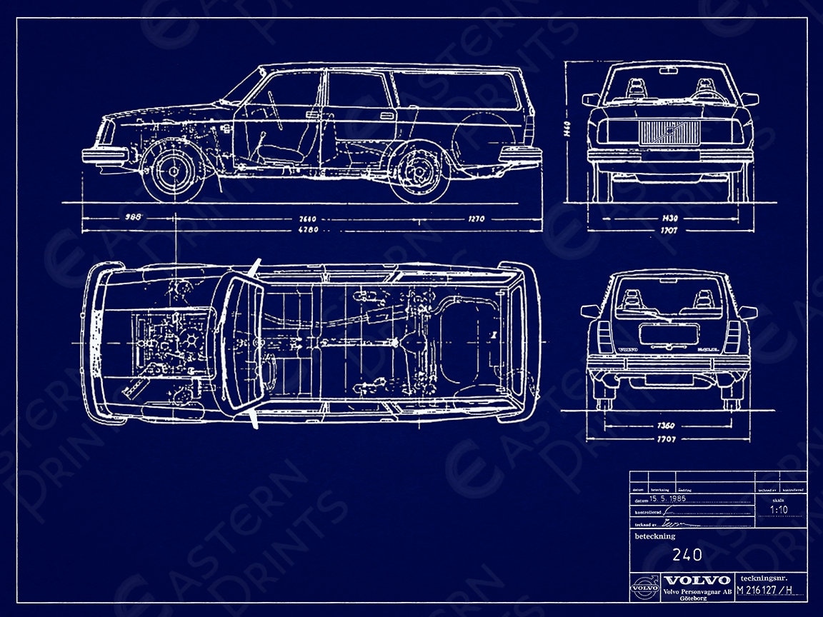Vintage Volvo 240 Wagon Blueprint Art Print - Etsy