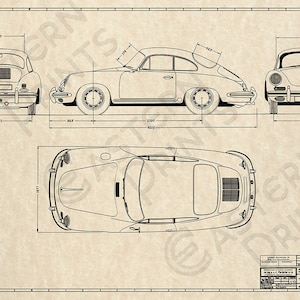 Classic Porsche 356B Coupe or Cabriolet Blueprint Art Print - Etsy