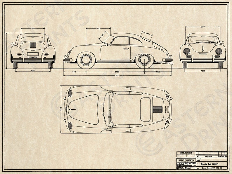 Classic Porsche 356A Coupe Blueprint Art Print - Etsy