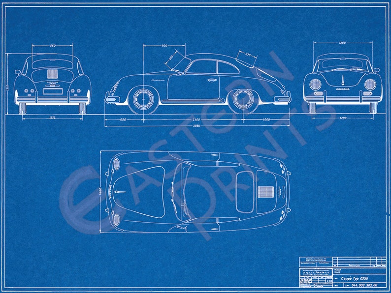 Classic Porsche 356/2 Stuttgart Coupe Blueprint Art Print - Etsy