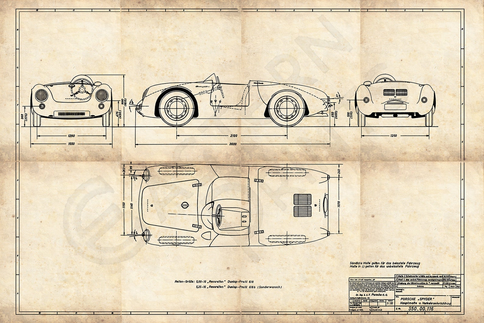 Vintage 550 Porsche Spyder Blueprint - Etsy