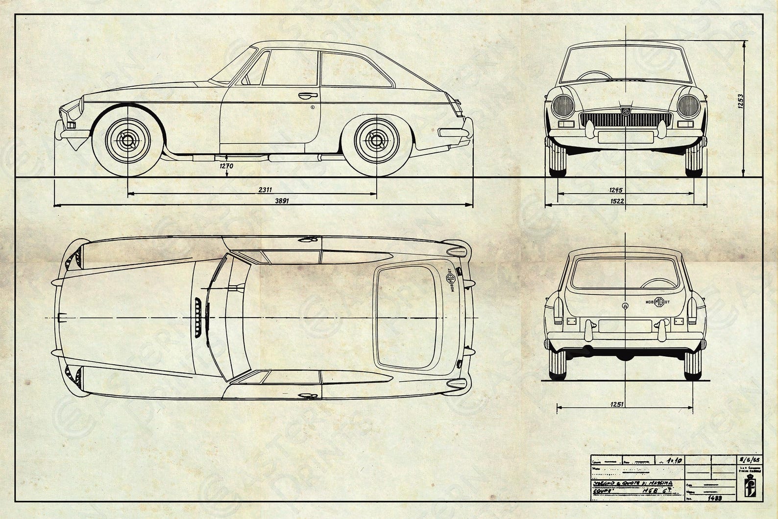 Classic MGB GT Pininfarina Blueprint Art Print - Etsy