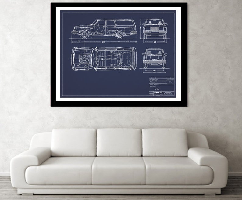 Vintage Volvo 240 Wagon Blueprint Art Print - Etsy