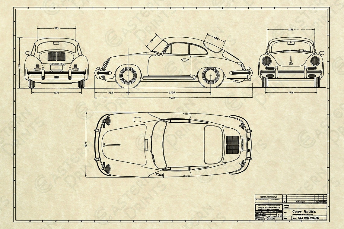 Classic Porsche 356C Coupe Blueprint Art Print - Etsy