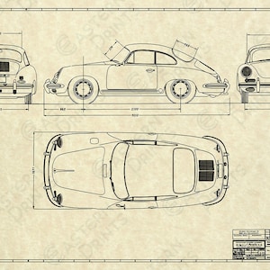 Classic Porsche 356C Coupe Blueprint Art Print - Etsy