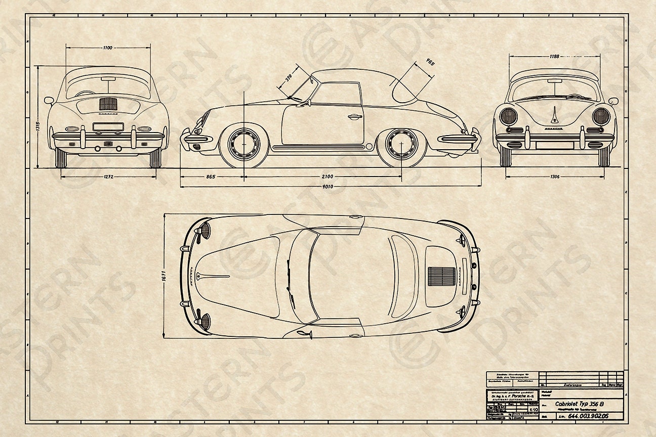 Classic Porsche 356B Coupe or Cabriolet Blueprint Art Print - Etsy