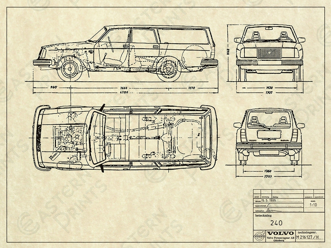 Vintage Volvo 240 Wagon Blueprint Art Print - Etsy