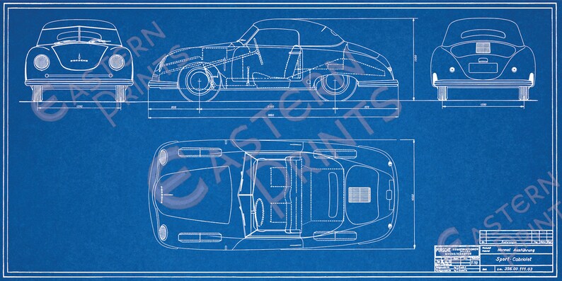 Classic Porsche 356/2 Gmünd Cabriolet Blueprint Art Print - Etsy