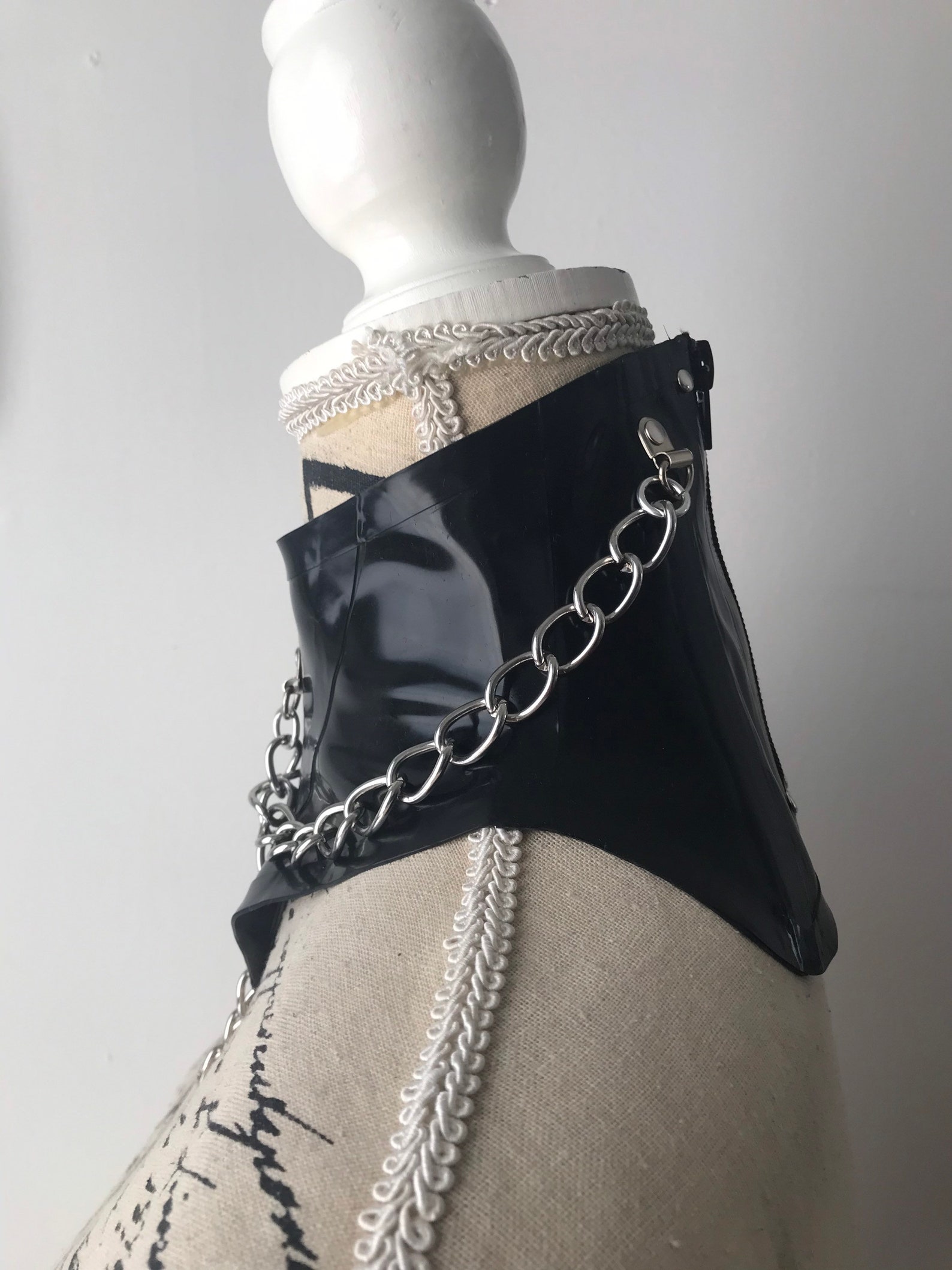 Chained Cross Latex Neck Corset - Etsy