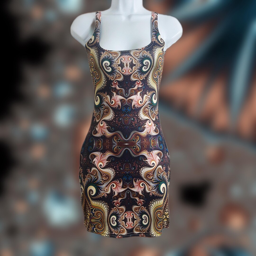 Earth Fractal Bodycon Dress Trippy Festival Rave Outfit Rave Clothing Suwannee Hulaween Tipper ...