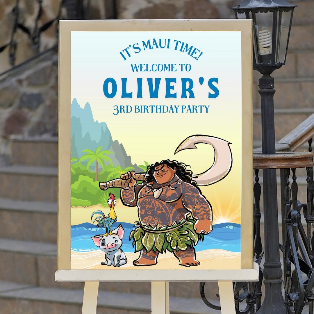 Moana Maui Birthday Welcome Sign, Editable Template (digital Download ...