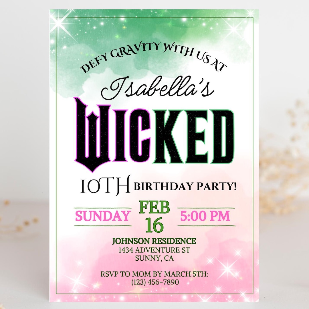 Wicked Birthday Party Invitation, Wicked Party Invite, WICKED Inspired ...