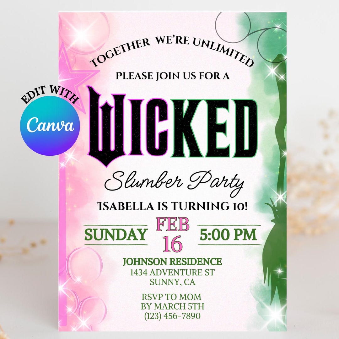 Wicked Birthday Party Invitation, Wicked Birthday, Wicked Slumber Party ...