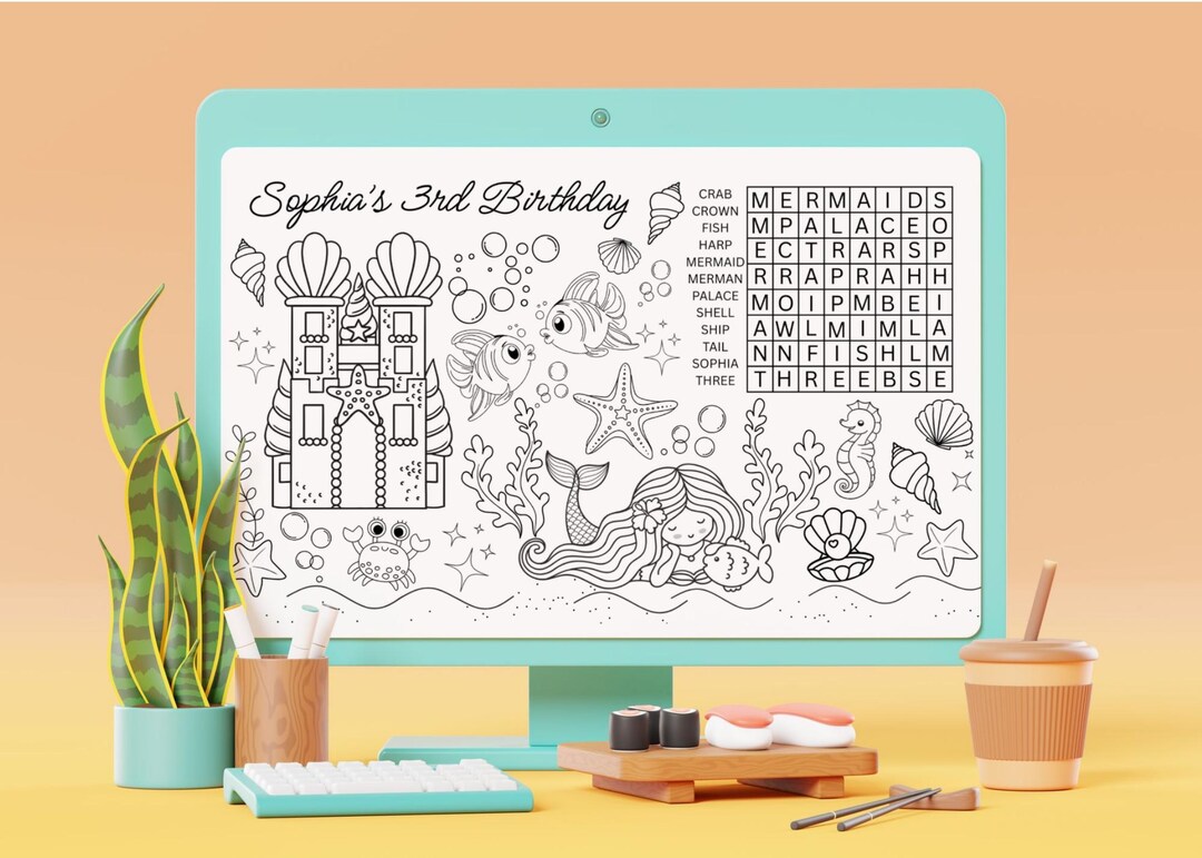 Mermaid Birthday Coloring Placemat Activity (digital Download) - Etsy