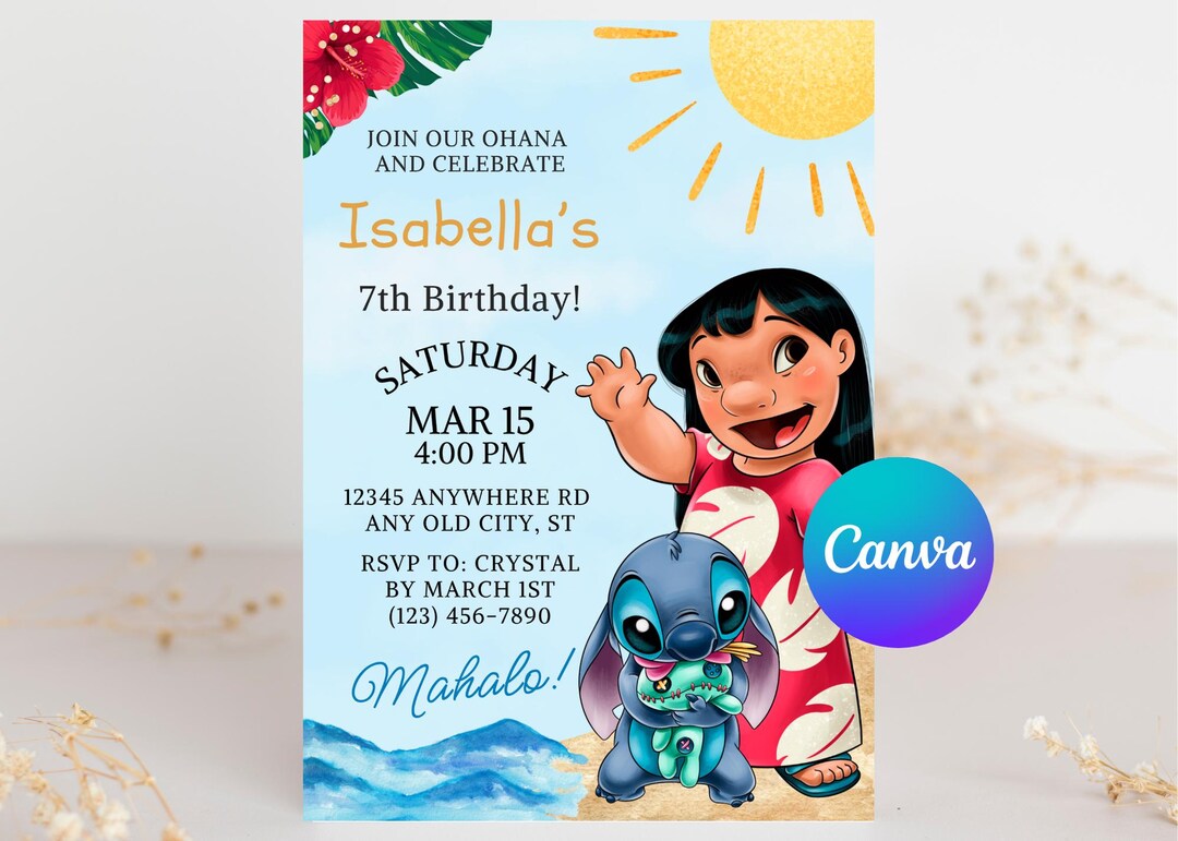 Lilo and Stitch Birthday Invitation, Ohana Theme (editable Canva ...