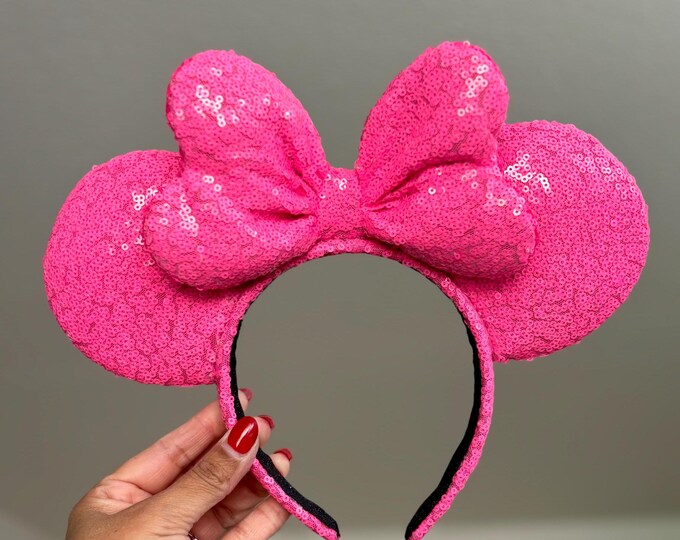 Minnie Ears, Minnie Mouse Ears, Neon Pink Minnie Ears, Sequin Minnie ...