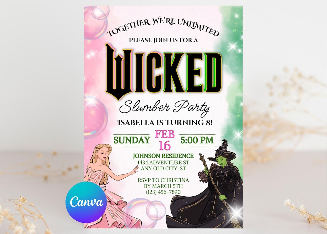 Wicked Birthday Party Invitation, Wicked Party, WICKED Inspired Invite ...