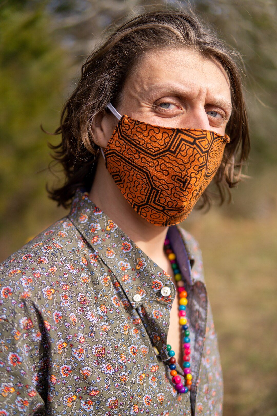 Shipibo Face Mask Orange Handmade Shipibo Tribe Cielo Tierra Pattern ...