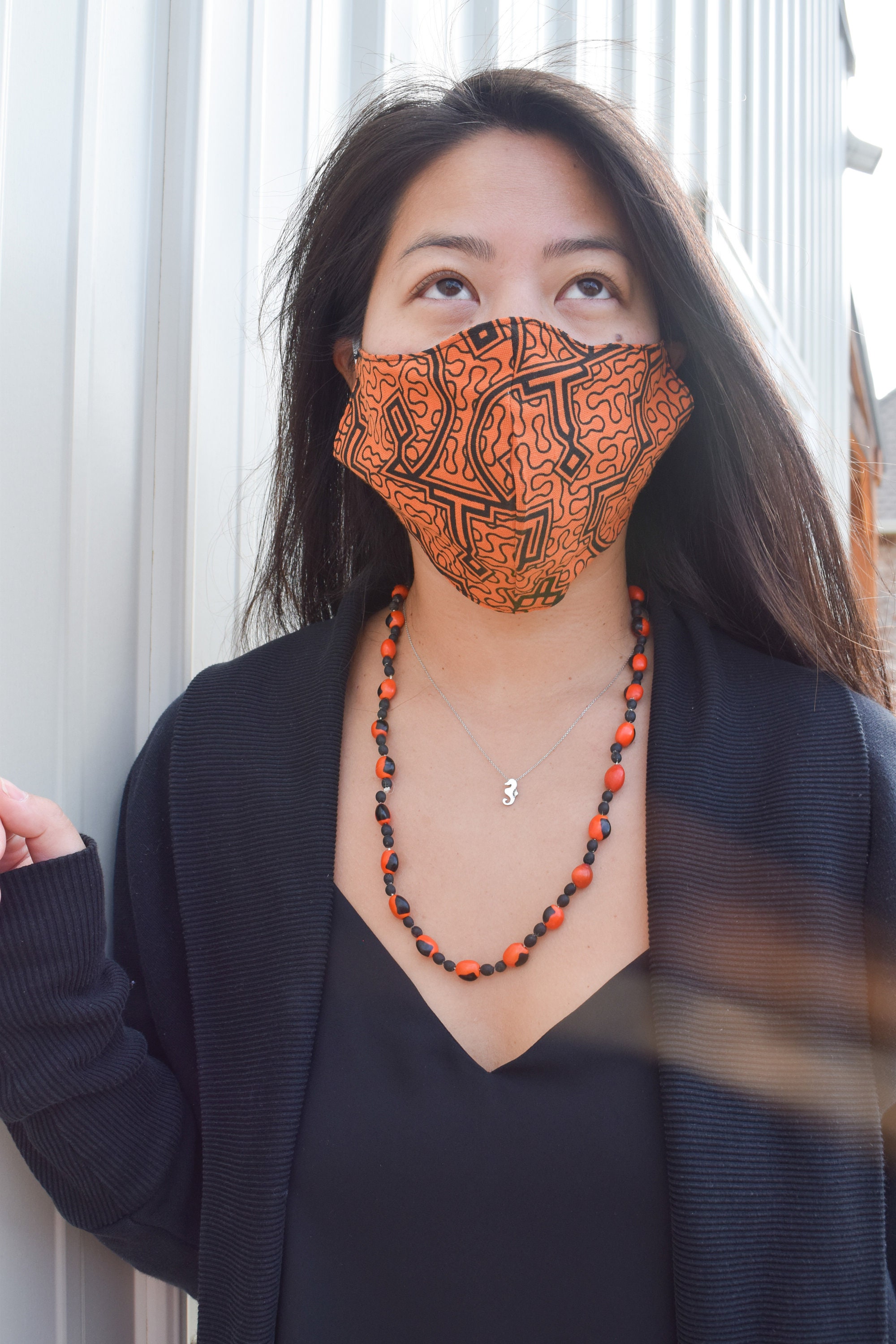 Shipibo Face Mask Orange Handmade Shipibo Tribe Cielo Tierra Pattern ...