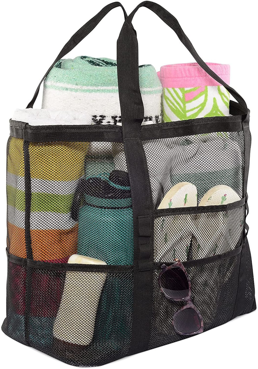 Mesh Beach Tote Black Mesh Net Beach Tote Bag Foldable Reusable Durable ...