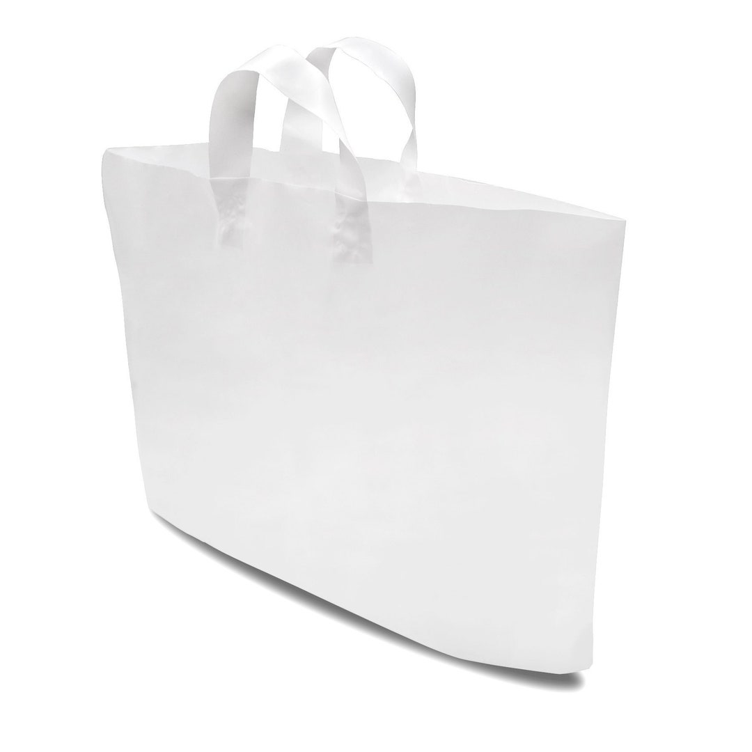 Plastic Bags With Handles 19.5x15x4 Large Opaque Plastic White Shopping ...