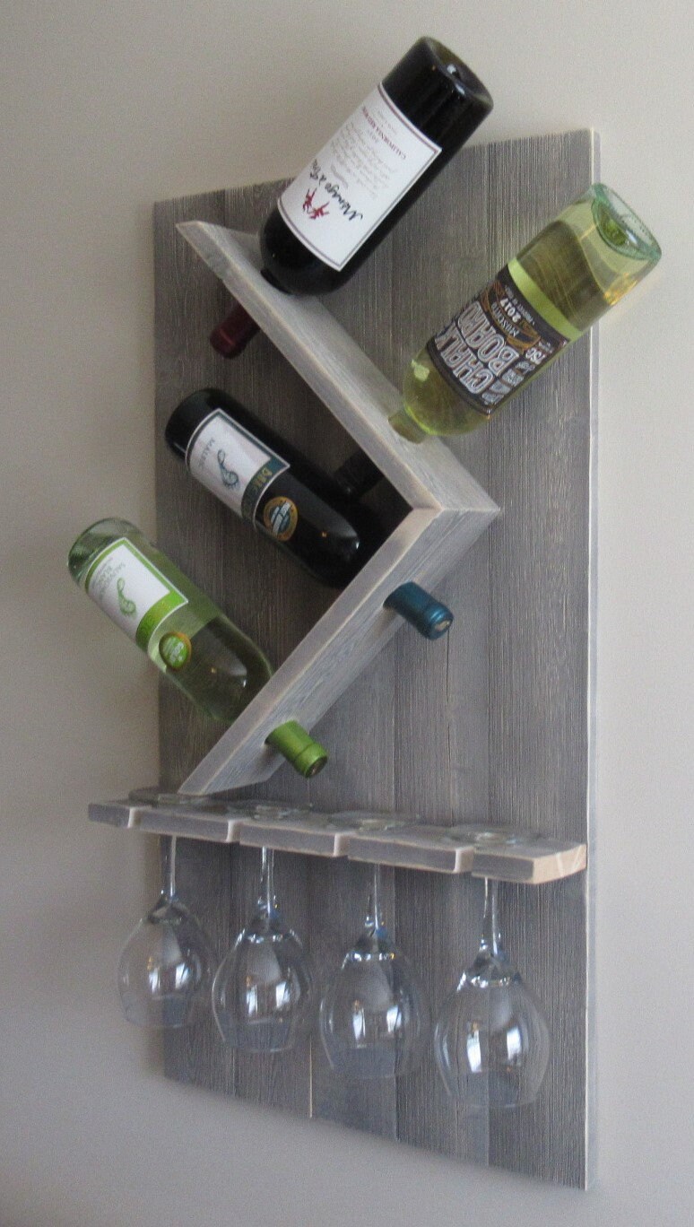 Wine Bottle and Glass Wine Holder Rustic Wall Wine Rack Wine | Etsy