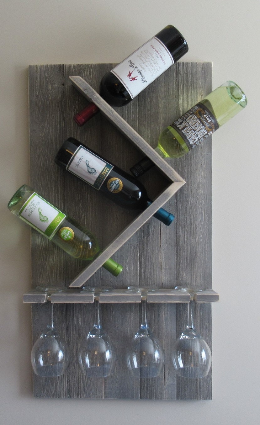Wine Bottle and Glass Wine Holder Rustic Wall Wine Rack Wine | Etsy