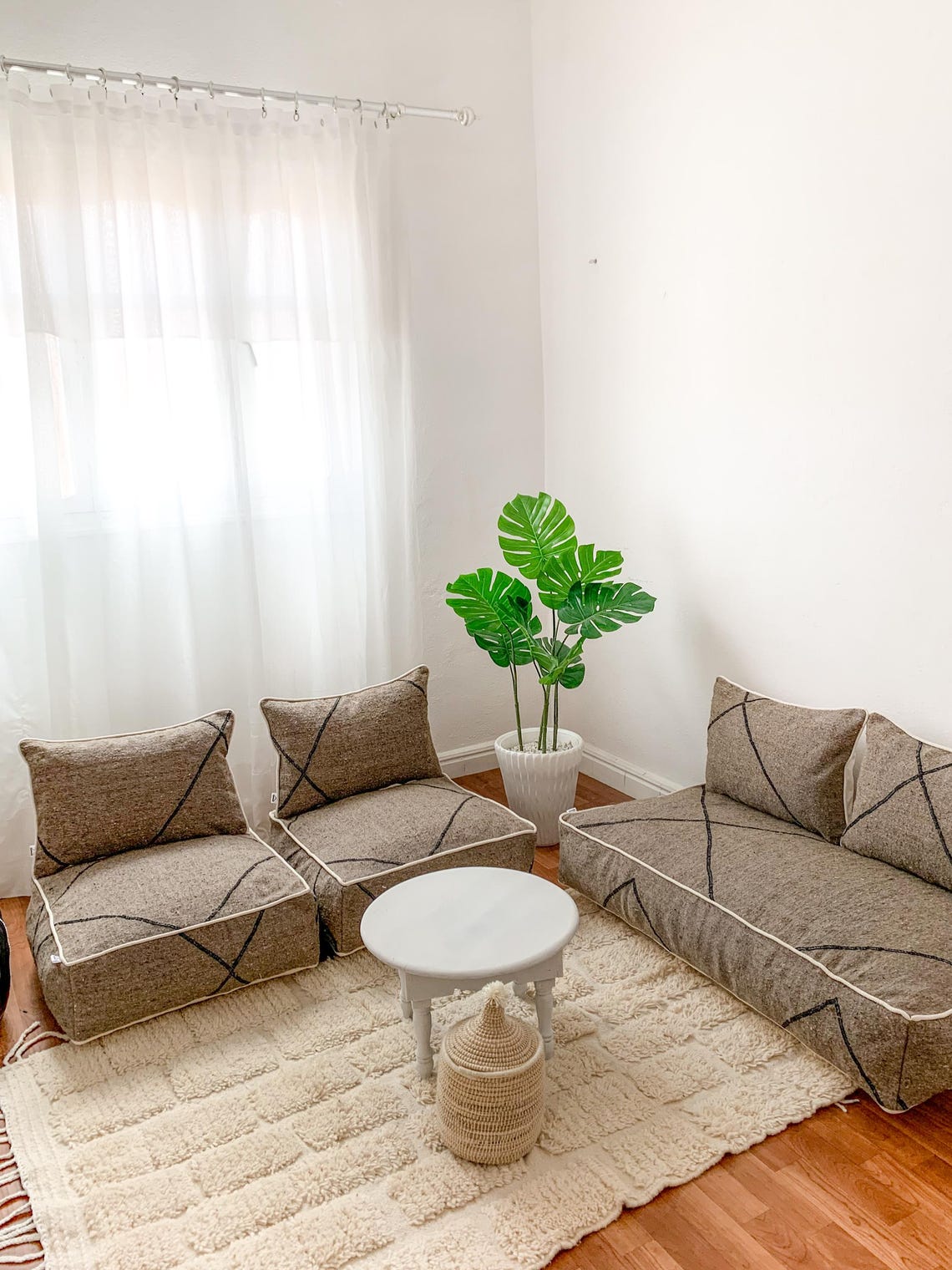 Unstuffed Moroccan Majlis Sofa Set: Wool Arabic Seating, Zipped Pouches ...